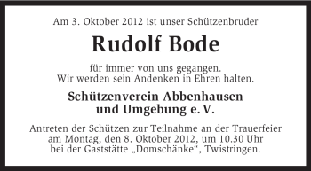 Traueranzeigen von Rudolf Bode | trauer.kreiszeitung.de