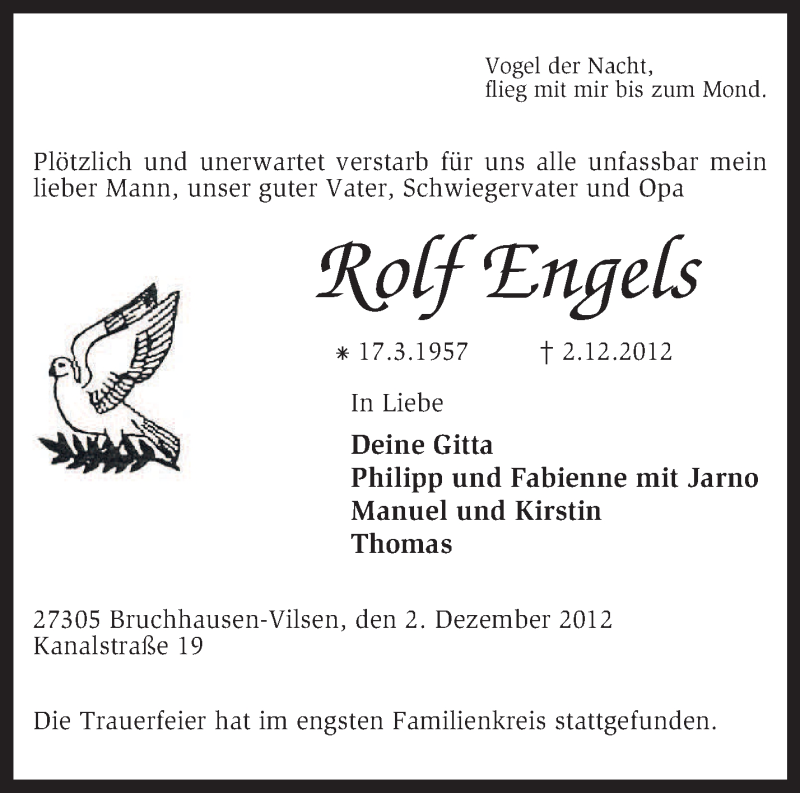 Traueranzeigen von Rolf Engels | trauer.kreiszeitung.de