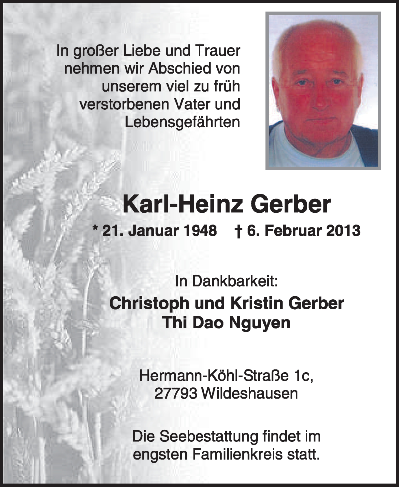 Traueranzeigen von Karl-Heinz Gerber | trauer.kreiszeitung.de