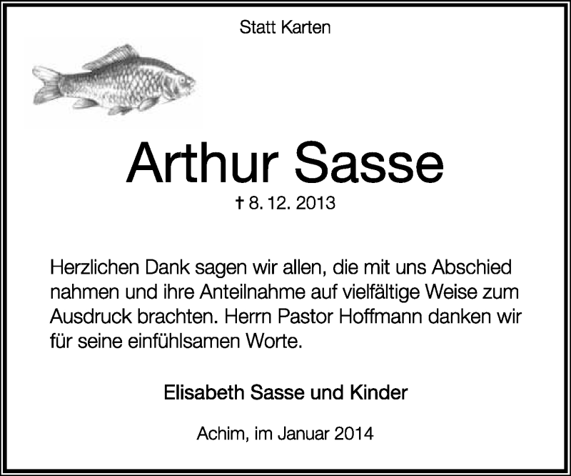 Traueranzeigen von Arthur Sasse | trauer.kreiszeitung.de