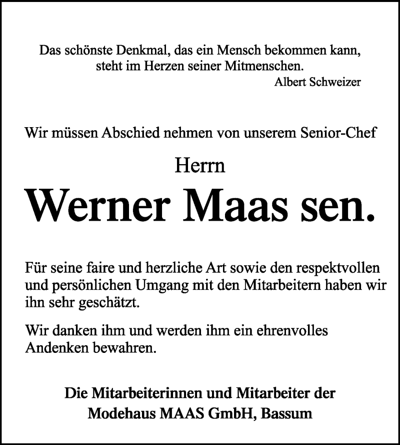 Traueranzeigen von Werner Maas | trauer.kreiszeitung.de