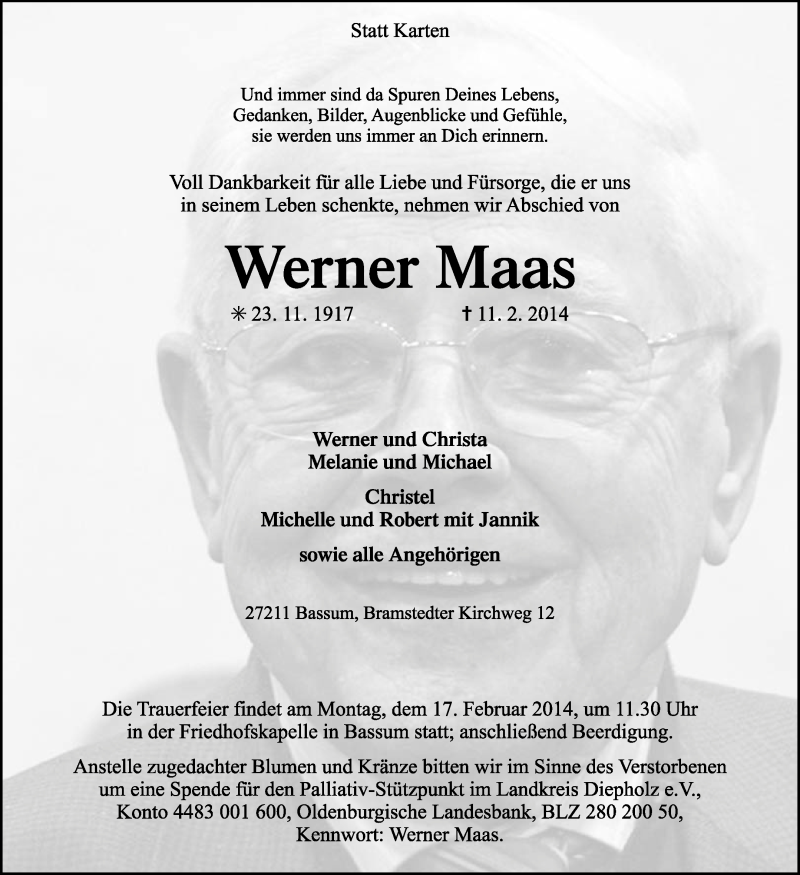 Traueranzeigen von Werner Maas | trauer.kreiszeitung.de