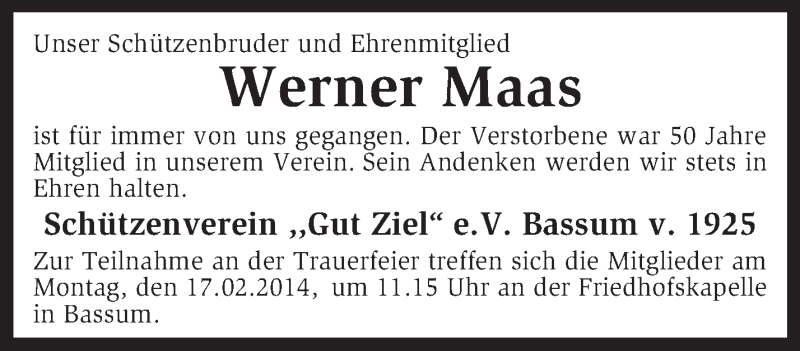 Traueranzeigen von Werner Maas | trauer.kreiszeitung.de