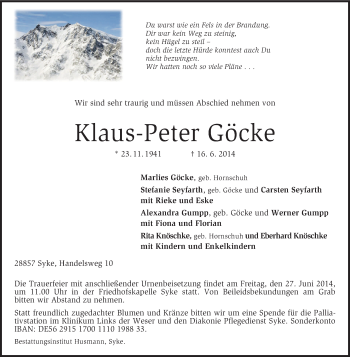 Traueranzeigen von Klaus-Peter Göcke | trauer.kreiszeitung.de