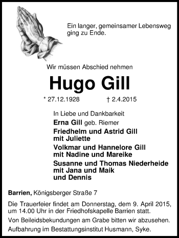 Traueranzeigen von Hugo Gill | trauer.kreiszeitung.de
