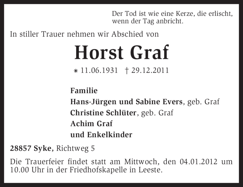 Traueranzeigen von Horst Graf | trauer.kreiszeitung.de