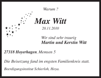 Traueranzeigen von Max Witt | trauer.kreiszeitung.de