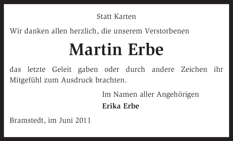 Traueranzeigen von Martin Erbe | trauer.kreiszeitung.de