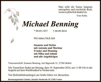 Traueranzeigen von Michael Benning | trauer.kreiszeitung.de