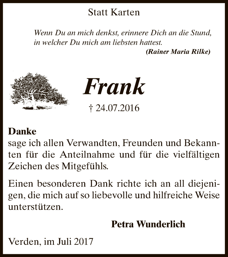 Traueranzeigen von Frank Wunderlich | trauer.kreiszeitung.de