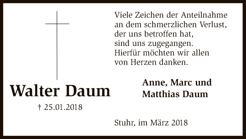 Traueranzeigen von Walter Daum | trauer.kreiszeitung.de