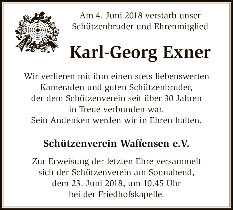 Traueranzeigen von Karl-Georg Exner | trauer.kreiszeitung.de