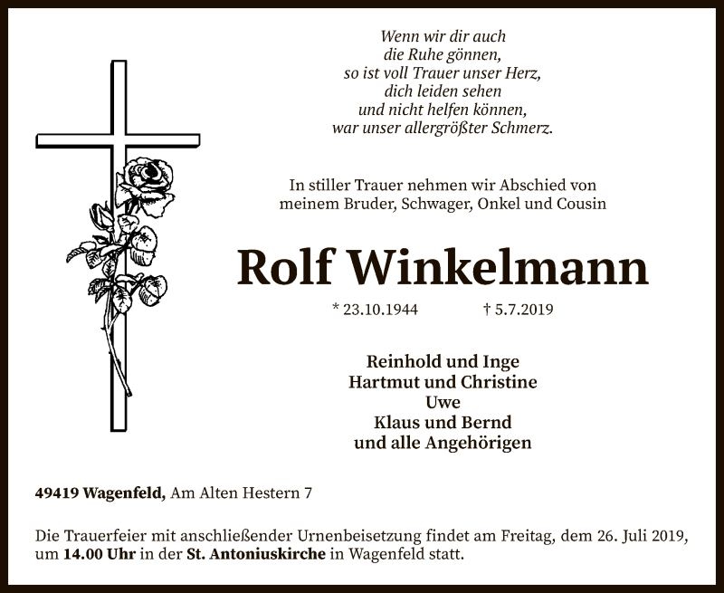 Traueranzeigen von Rolf Winkelmann | trauer.kreiszeitung.de