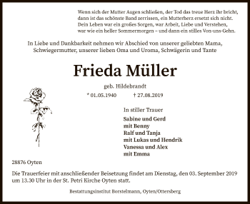 Traueranzeigen von Frieda Müller | trauer.kreiszeitung.de