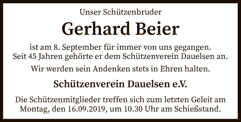 Traueranzeigen von Gerhard Beier | trauer.kreiszeitung.de