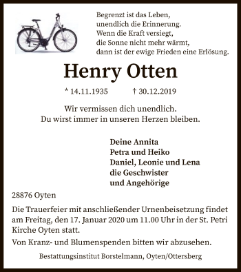 Traueranzeigen von Henry Otten | trauer.kreiszeitung.de