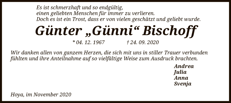 Traueranzeigen von Günter Bischoff | trauer.kreiszeitung.de