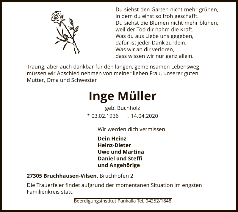 Traueranzeigen von Inge Müller | trauer.kreiszeitung.de