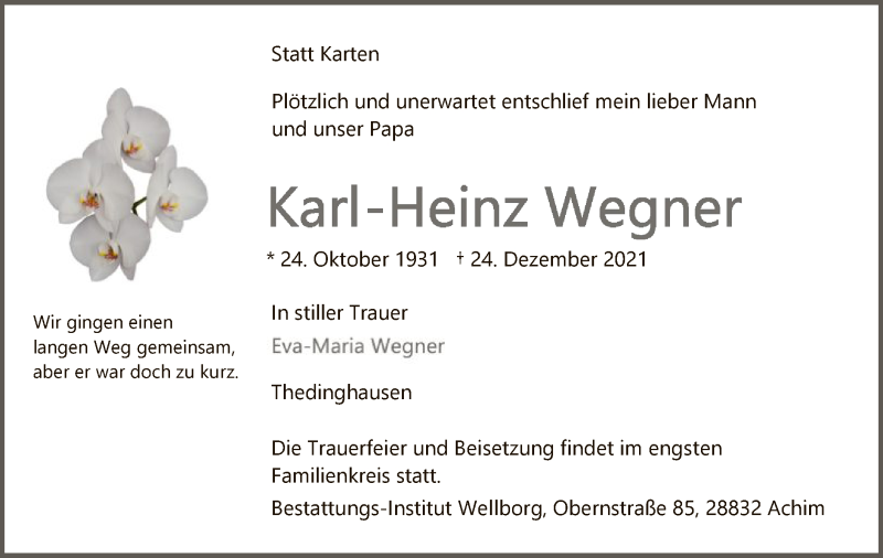 Traueranzeigen von Karl-Heinz Wegner | trauer.kreiszeitung.de