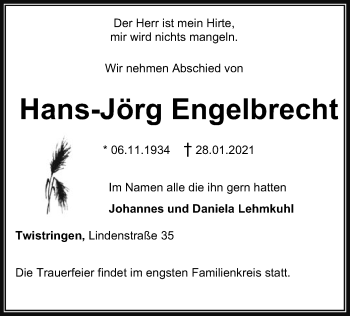 Traueranzeigen von Hans-Jörg Engelbrecht | trauer.kreiszeitung.de