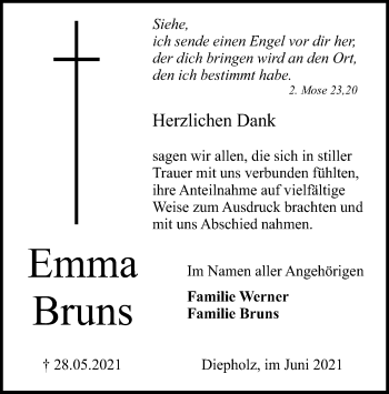 Traueranzeigen von Emma Bruns | trauer.kreiszeitung.de