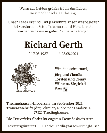 Traueranzeigen von Richard Gerth | trauer.kreiszeitung.de