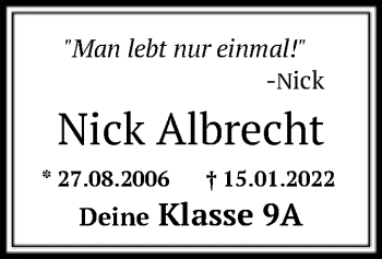 Traueranzeigen von Nick Albrecht | trauer.kreiszeitung.de