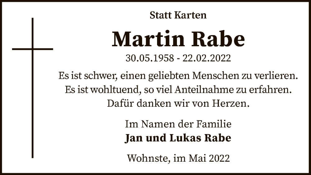 Traueranzeigen von Martin Rabe | trauer.kreiszeitung.de