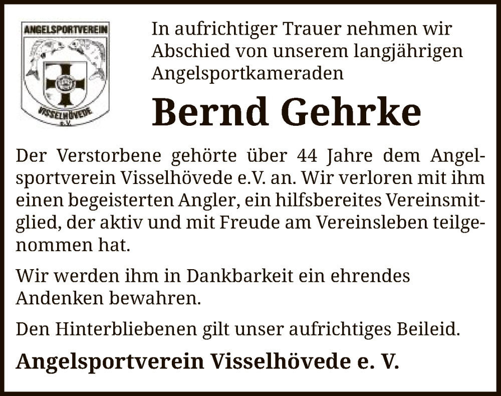 Traueranzeigen von Bernd Gehrke | trauer.kreiszeitung.de