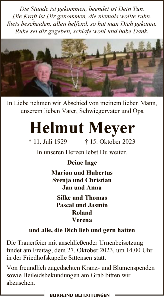 Traueranzeigen von Helmut Meyer | trauer.kreiszeitung.de