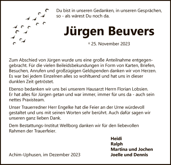 Traueranzeigen von Jürgen Beuvers | trauer.kreiszeitung.de