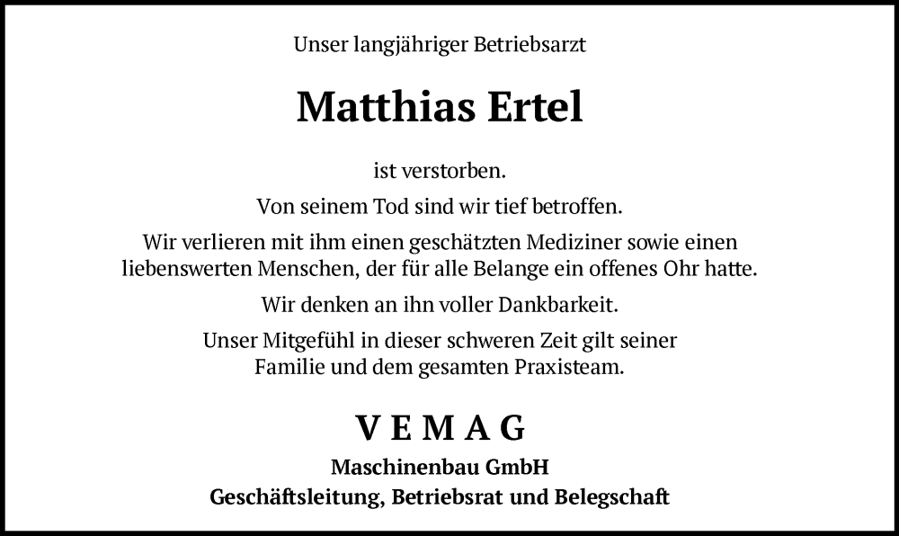 Traueranzeigen von Matthias Ertel | trauer.kreiszeitung.de
