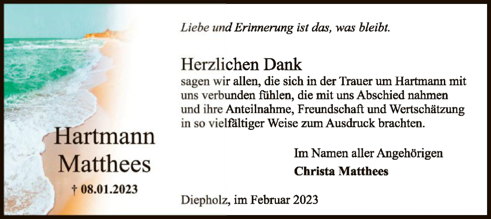Traueranzeigen von Hartmann Matthees | trauer.kreiszeitung.de