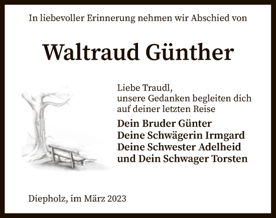 Traueranzeigen von Waltraud Günther | trauer.kreiszeitung.de