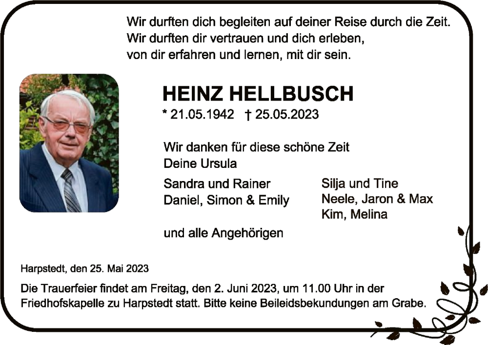 Traueranzeigen von Heinz Hellbusch | trauer.kreiszeitung.de
