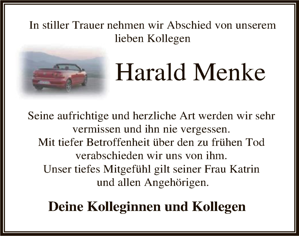 Traueranzeigen von Harald Menke | trauer.kreiszeitung.de