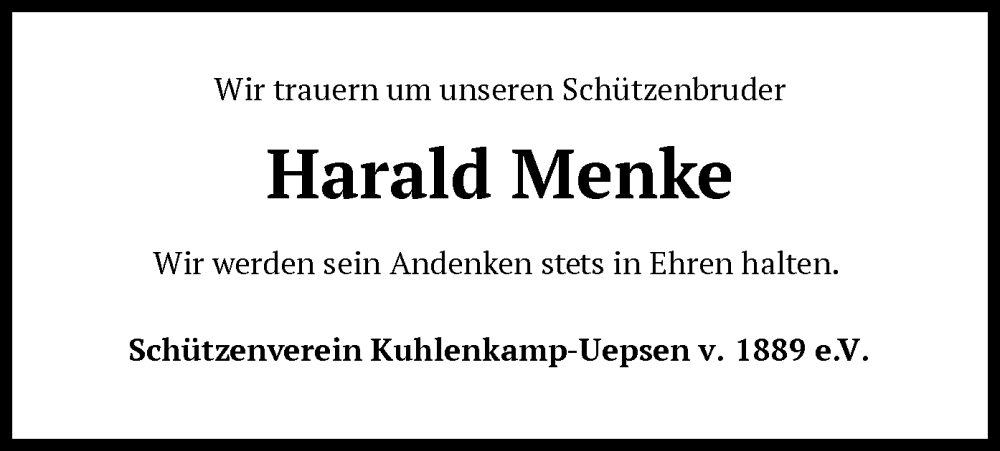 Traueranzeigen von Harald Menke | trauer.kreiszeitung.de