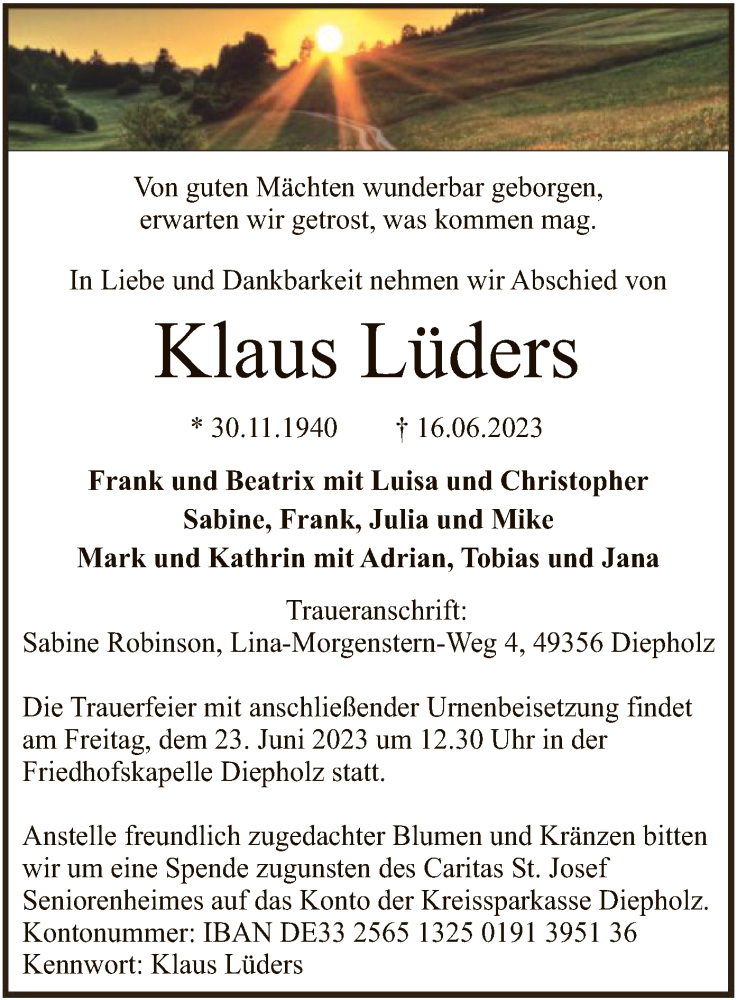 Traueranzeigen von Klaus Lüders | trauer.kreiszeitung.de