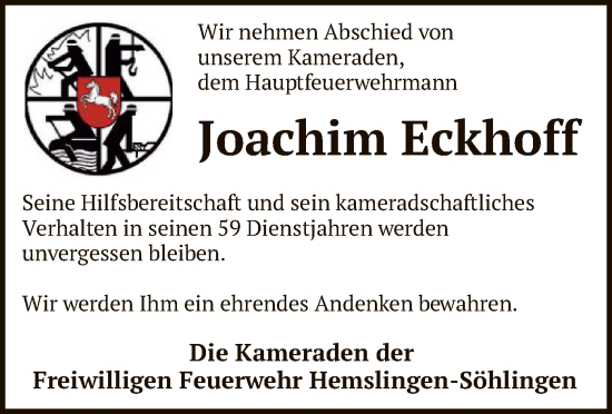 Traueranzeigen von Joachim Eckhoff | trauer.kreiszeitung.de