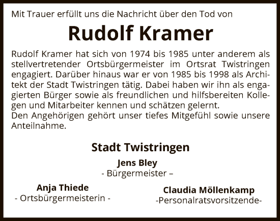 Traueranzeigen von Rudolf Kramer | trauer.kreiszeitung.de