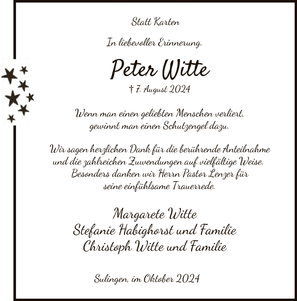 Traueranzeigen von Peter Witte | trauer.kreiszeitung.de