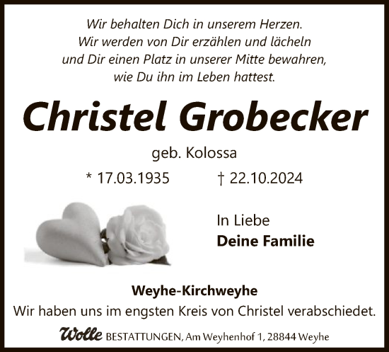 Traueranzeigen von Christel Grobecker | trauer.kreiszeitung.de