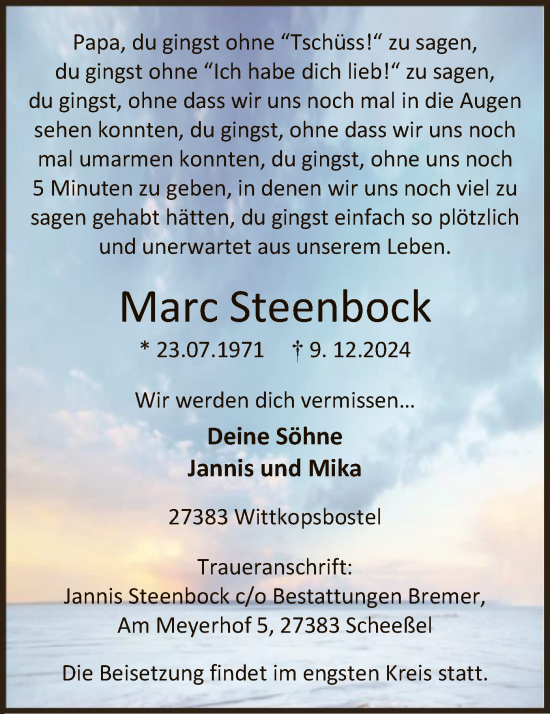 Traueranzeigen von Marc Steenbock | trauer.kreiszeitung.de