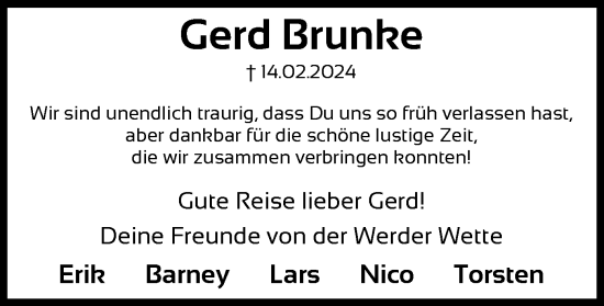 Traueranzeigen von Gerd Brunke | trauer.kreiszeitung.de
