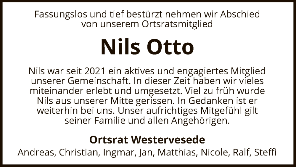 Traueranzeigen von Nils Otto | trauer.kreiszeitung.de