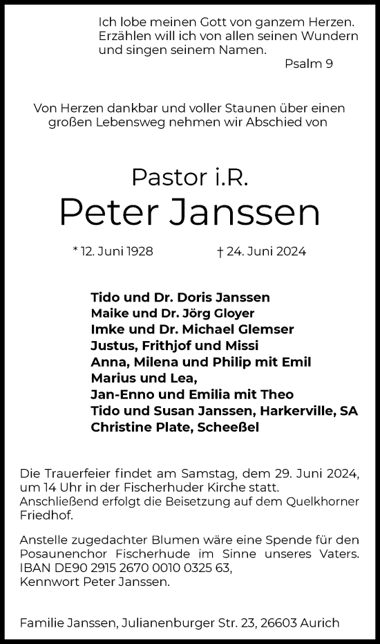 Traueranzeigen von Peter Janssen | trauer.kreiszeitung.de