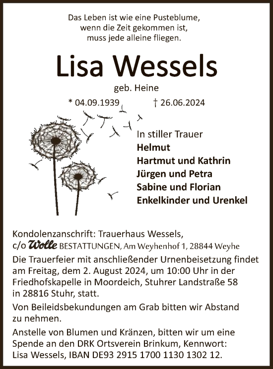 Traueranzeigen von Lisa Wessels | trauer.kreiszeitung.de
