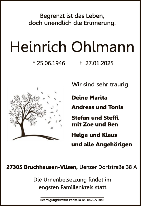 Traueranzeigen von Heinrich Ohlmann | trauer.kreiszeitung.de
