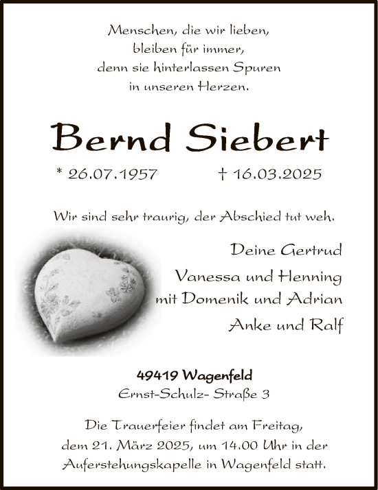 Traueranzeigen von Bernd Siebert | trauer.kreiszeitung.de