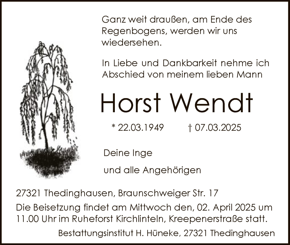 Traueranzeigen von Horst Wendt | trauer.kreiszeitung.de